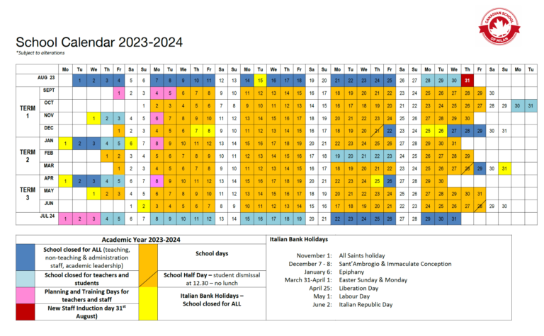 ICS Milan International School Calendar 2024-2025 [Academic Year]