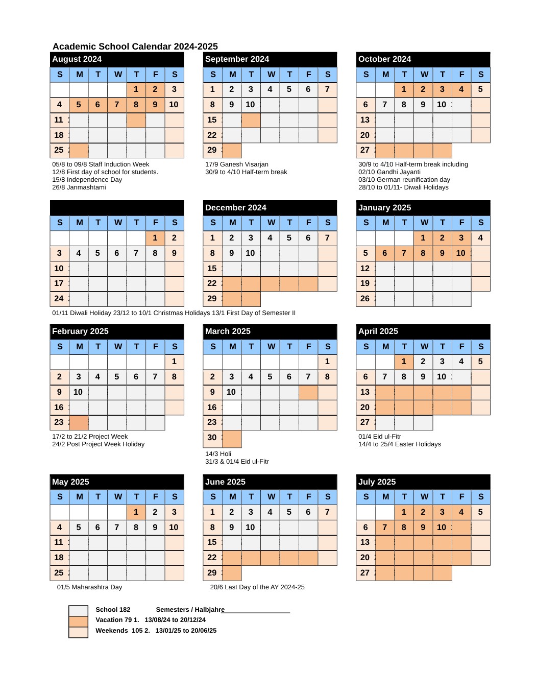 International School of Turin Calendar 2024-2025 [PDF]
