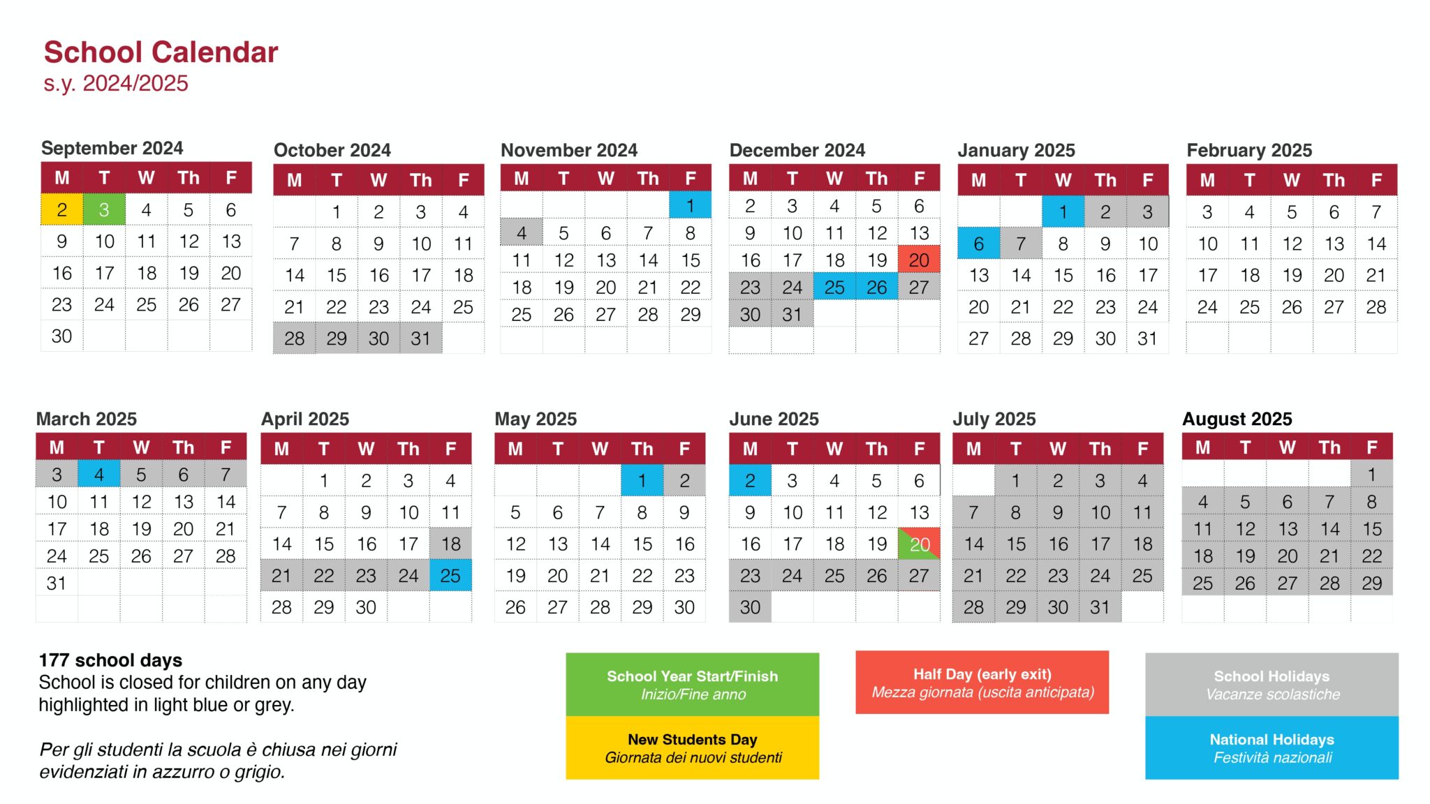 International School of Venice Calendar 2025-2026 [PDF]