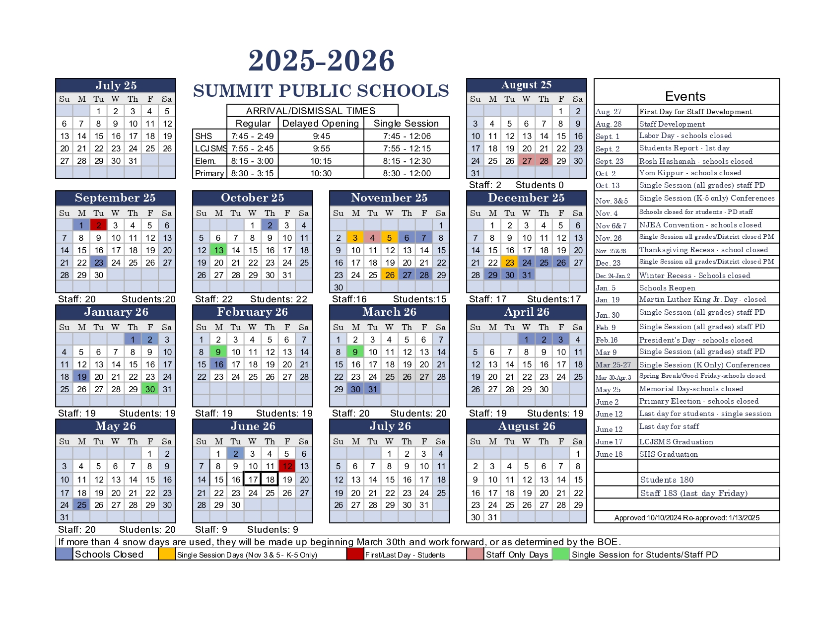 Summit Public Schools Calendar 2025-2026 [County Schools]